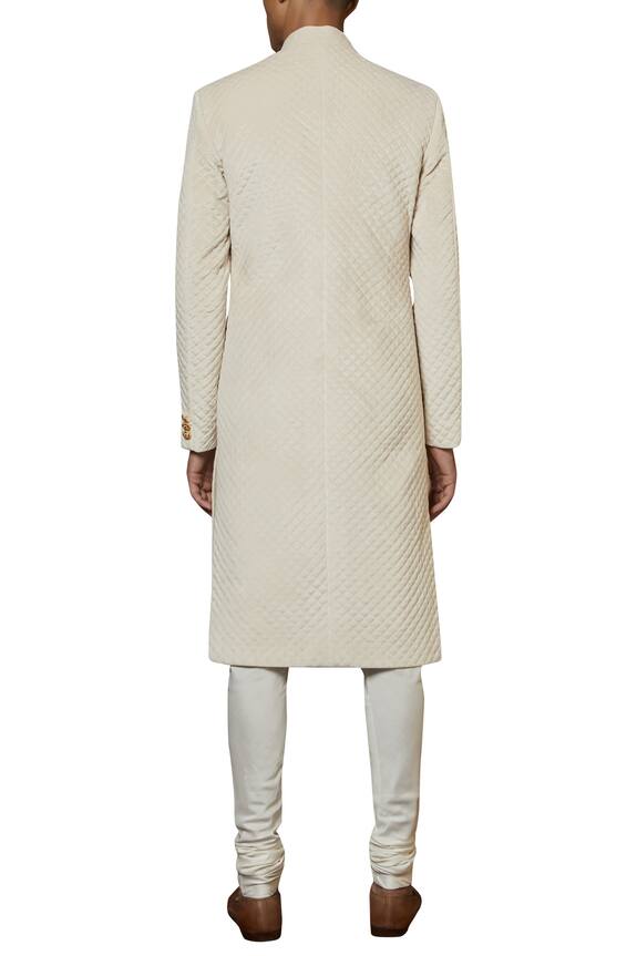 Buy Qbik Off White Velvet Quilted Sherwani Set Online | Aza Fashions Buy Qbik Off White Velvet Quilted Sherwani Set Online | Aza Fashions