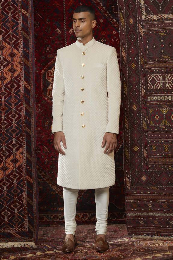 Buy Qbik Off White Velvet Quilted Sherwani Set Online | Aza Fashions Buy Qbik Off White Velvet Quilted Sherwani Set Online | Aza Fashions