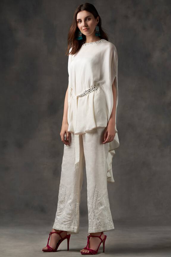 Buy Twenty Nine White Modal Satin Asymmetric Cape Top Online | Aza Fashions