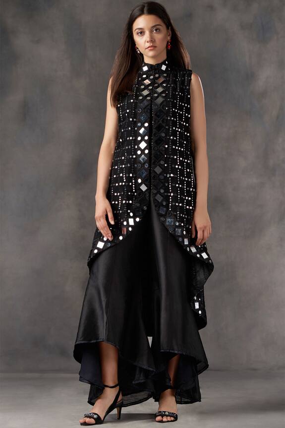 Buy Twenty Nine Black Georgette Mirror Work Jacket Online | Aza Fashions