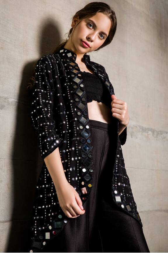 Buy Twenty Nine Black Georgette Mirror Work Jacket Online | Aza Fashions