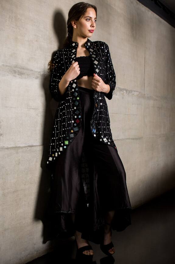 Buy Twenty Nine Black Georgette Mirror Work Jacket Online | Aza Fashions