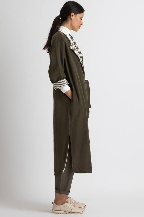 Buy Three Green Cotton Poplin Overlap Jacket Online | Aza Fashions