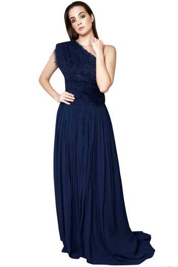 Buy Swatee Singh Blue Georgette One Shoulder Gown Online | Aza Fashions