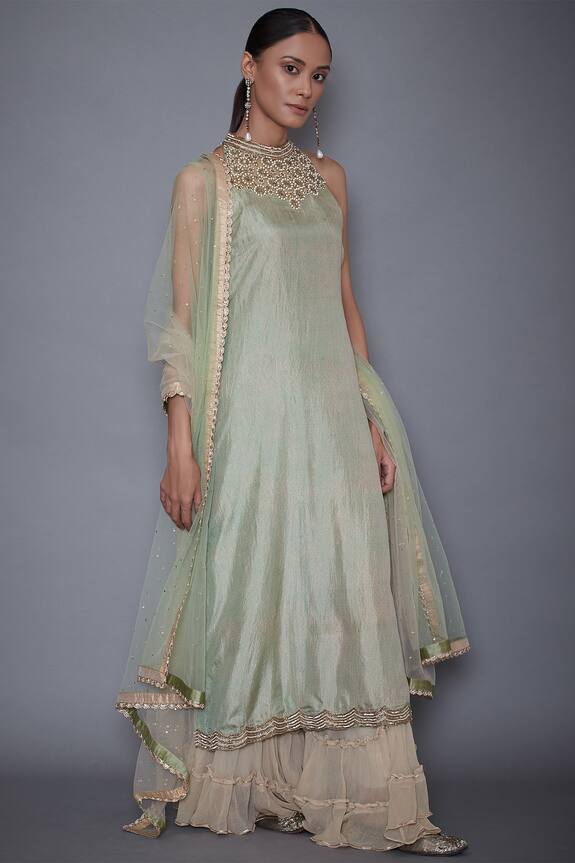 Buy RI.Ritu Kumar Green Silk Tafetta Embroidered Kurta Sharara Set ...
