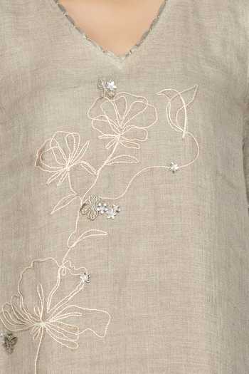 Buy Kaveri Beige Linen Layered Dress Online | Aza Fashions