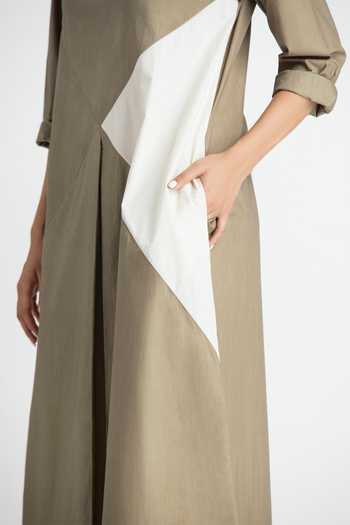 Buy Three Green Cotton Poplin Panel Midi Dress Online | Aza Fashions