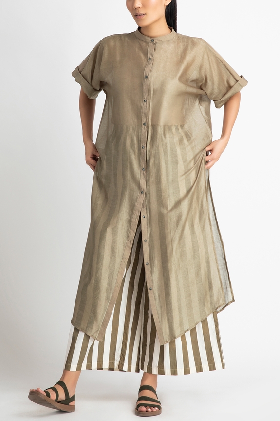 Buy Three Green Cotton Poplin Chanderi Tunic Online | Aza Fashions