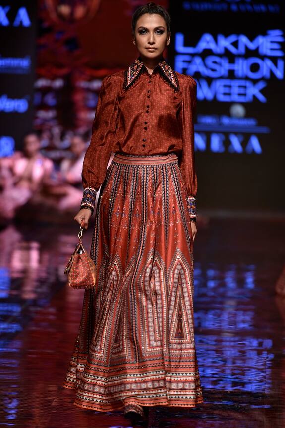 Buy Rajdeep Ranawat Red Silk Printed Shirt Online | Aza Fashions