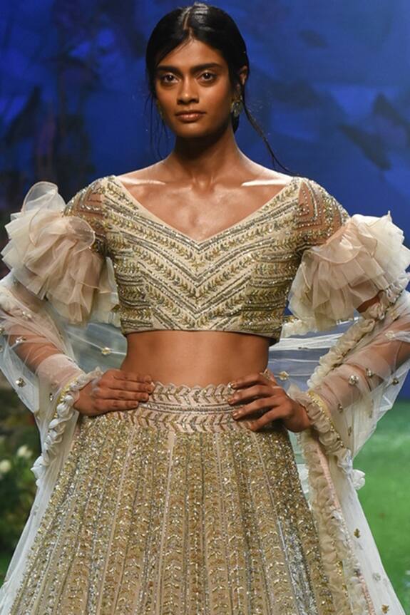 Buy Mrunalini Rao White Organza Embroidered Lehenga Set Online | Aza ...