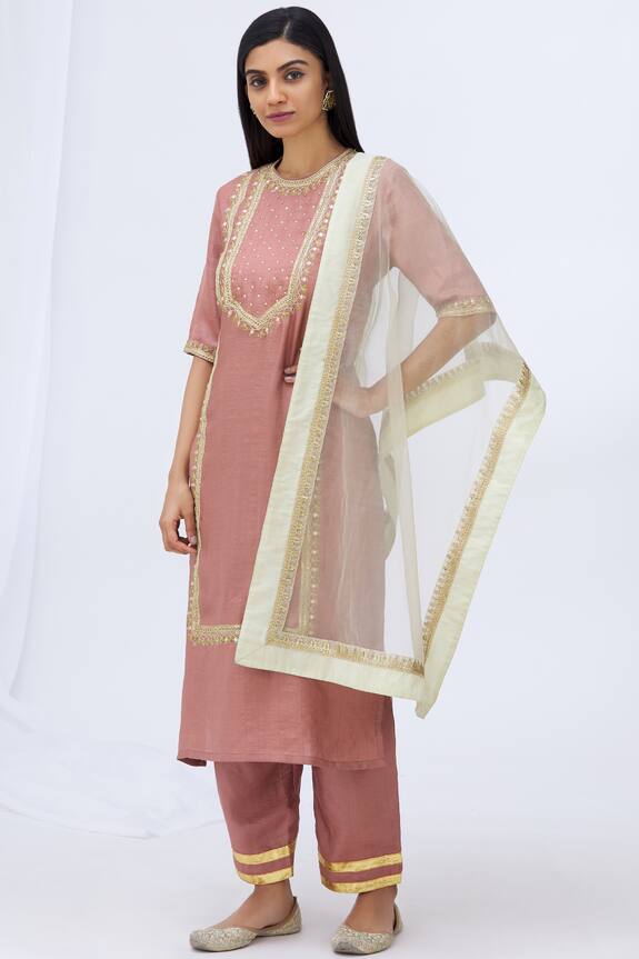 Buy Heli Shah Pink Silk Embroidered Kurta Set Online | Aza Fashions