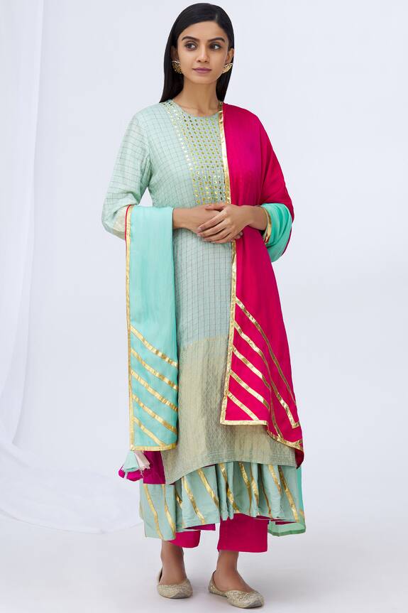 Buy Heli Shah Blue Silk Layered Kurta Set Online | Aza Fashions