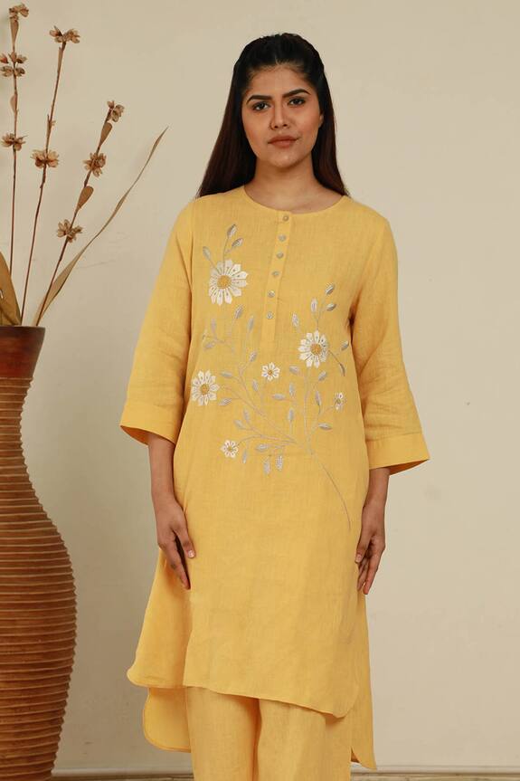 Buy Linen Bloom Yellow Linen Tunic Online | Aza Fashions