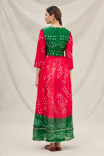 Buy Samyukta Singhania Red Art Silk Bandhani Anarkali Set Online | Aza ...