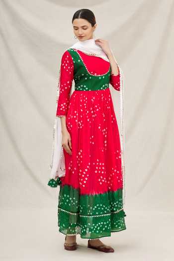 Buy Samyukta Singhania Red Art Silk Bandhani Anarkali Set Online | Aza ...