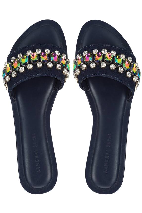 Buy Aanchal Sayal Black Amoli Crystal Sliders Online | Aza Fashions