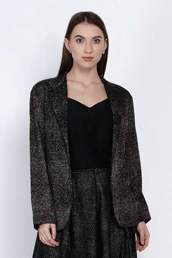 Buy Twenty Nine Black Ajrakh Print Chanderi Blazer Online | Aza Fashions
