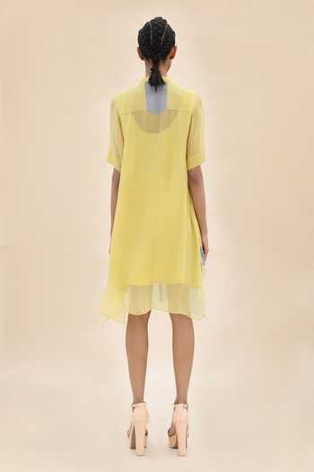 Buy Abhishek Sharma Yellow Chiffon Colorblock Shirt Dress Online | Aza ...