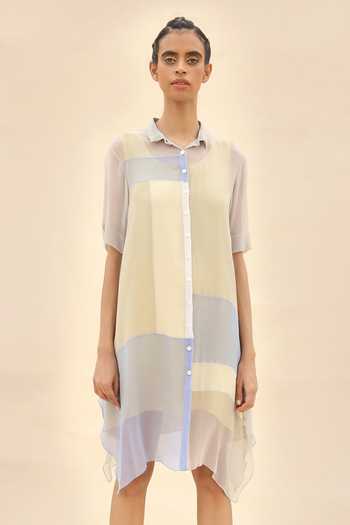 Buy Abhishek Sharma Grey Chiffon Colorblock Shirt Dress Online | Aza ...