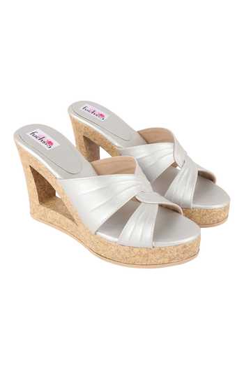 Buy Fuchsia Silver Platform Wedges Online | Aza Fashions