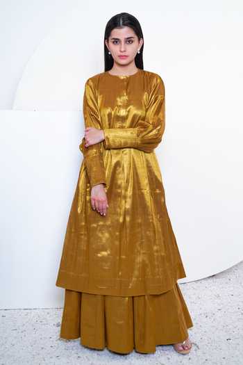 Buy Komal Shah Gold Tunic Tissue Gharara Set Online | Aza Fashions