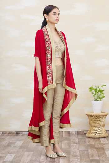 Buy Kommal Sood Maroon Embroidered Cape Online | Aza Fashions
