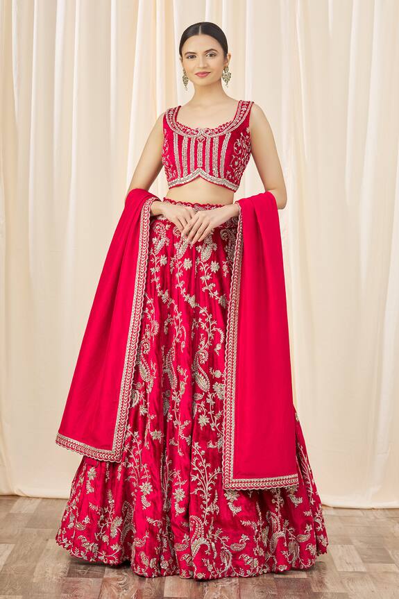Buy Mrunalini Rao Raw Silk Embroidered Lehenga Set Online | Aza Fashions