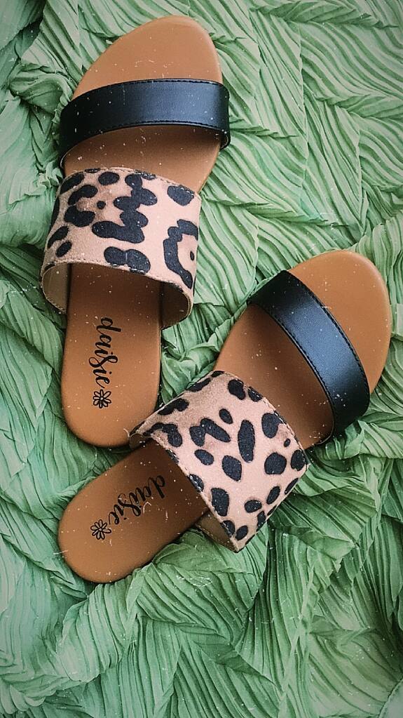 Buy Daisie Brown Faux Leather Animal Print Sliders Online | Aza Fashions