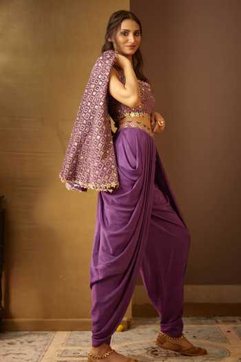 Buy Moledro Purple Geet Crepe Dhoti Pant Set Online | Aza Fashions