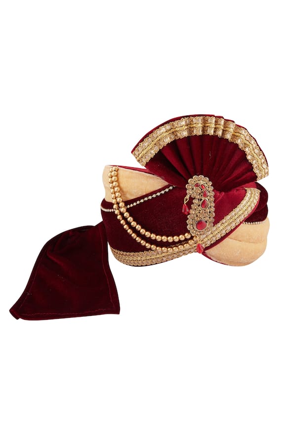 Buy Samyukta Singhania Maroon Velvet Embellished Safa Online | Aza Fashions