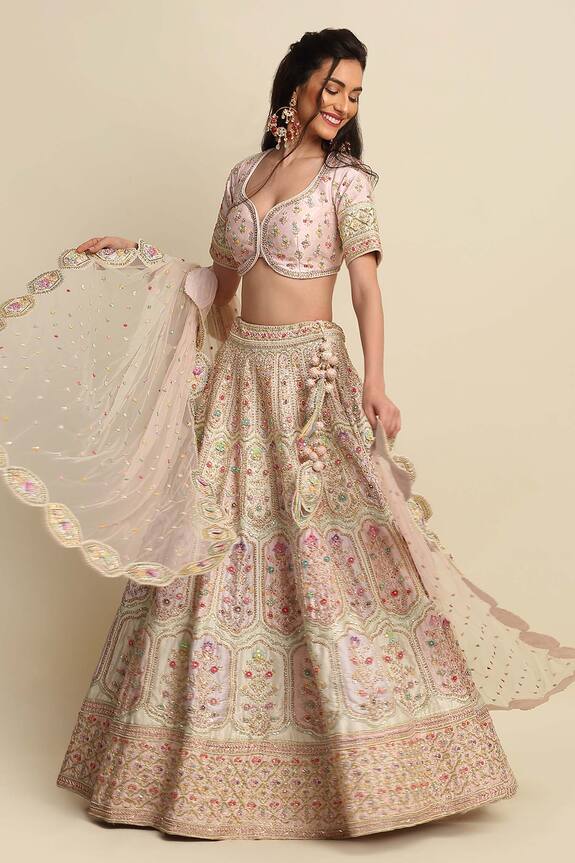 Buy Daddy's Princess Pink Raw Silk Applique Lehenga Set Online | Aza ...