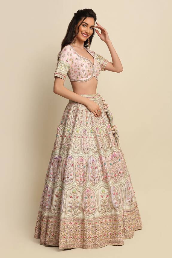 Buy Daddy's Princess Pink Raw Silk Applique Lehenga Set Online | Aza ...
