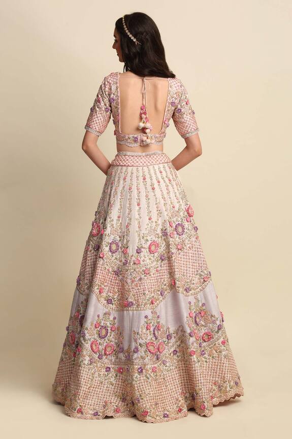 Buy Daddy's Princess Pink Raw Silk Floral Applique Lehenga Set Online ...