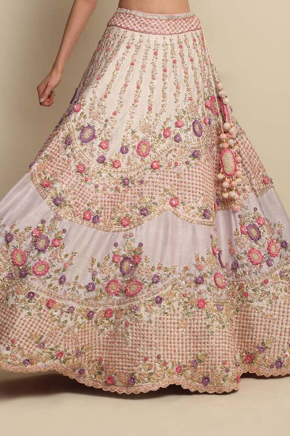 Buy Daddy's Princess Pink Raw Silk Floral Applique Lehenga Set Online ...
