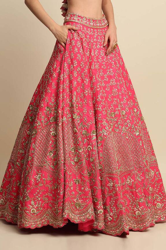 Buy Daddy's Princess Pink Raw Silk Floral Embroidered Lehenga Set ...