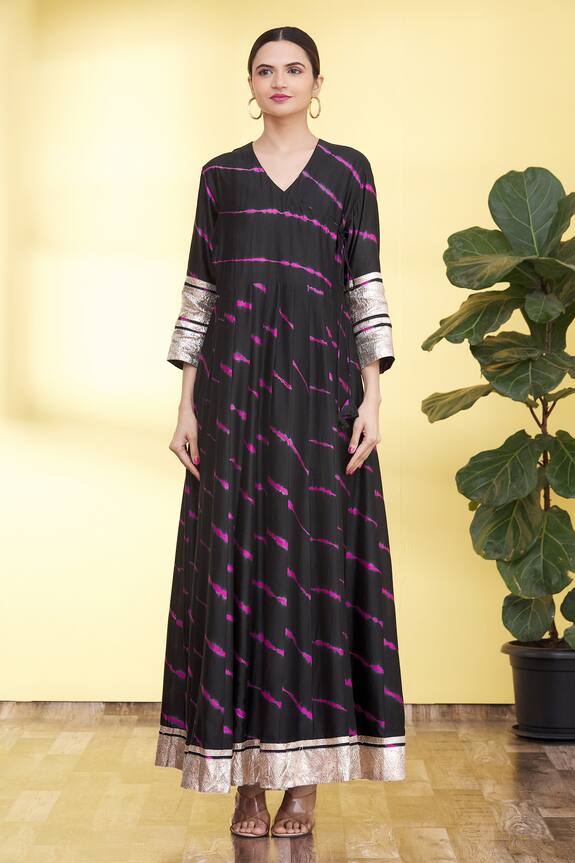 Buy Pinki Sinha Black Chanderi Silk Anarkali Kurta With Dupatta Online ...