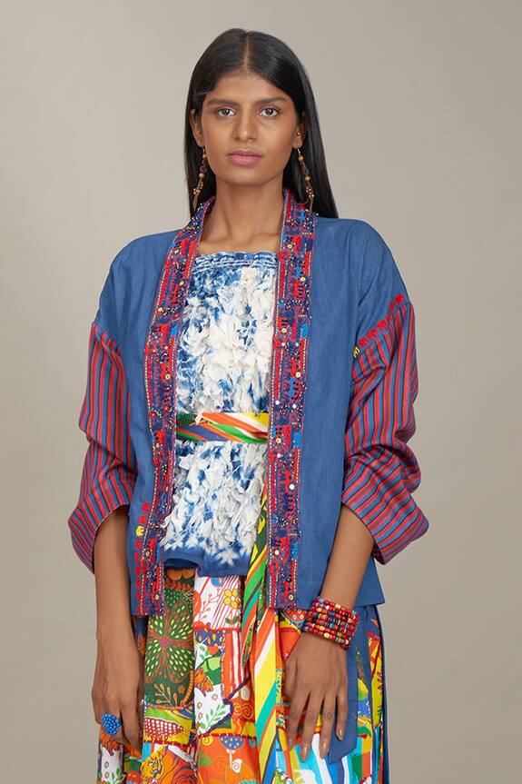 Buy Payal Jain Blue Jungle Trail Elephant Denim Jacket Online | Aza ...