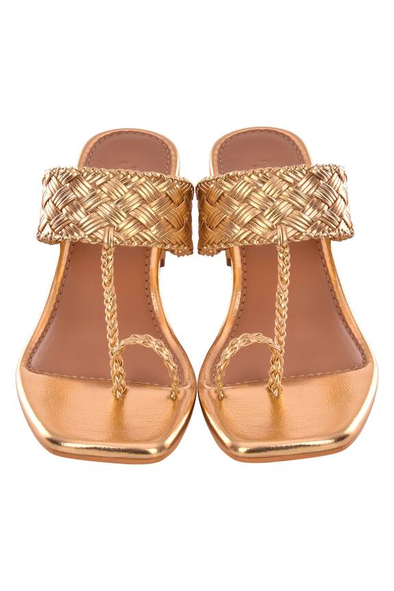 Buy Sole House Gold Pu Leather Woven Kolhapuri Heels Online | Aza Fashions