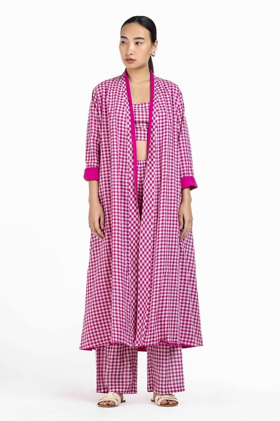 Buy Three Pink Cotton Handwoven Checkered Pant Online | Aza Fashions