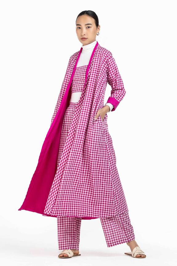 Buy Three Pink Cotton Handwoven Checkered Pant Online | Aza Fashions