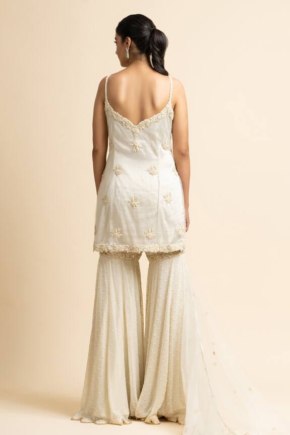 Buy Nitika Gujral White Georgette Embroidered Kurta Gharara Set Online ...