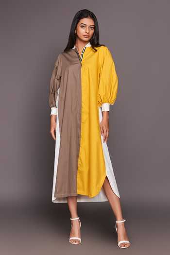Buy Deepika Arora Multi Color Cotton Colorblock Shirt Dress Online ...