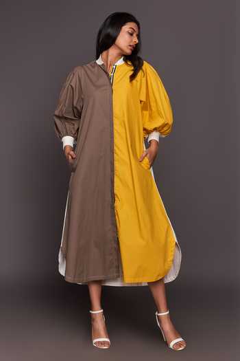 Buy Deepika Arora Multi Color Cotton Colorblock Shirt Dress Online ...