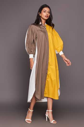 Buy Deepika Arora Multi Color Cotton Colorblock Shirt Dress Online ...