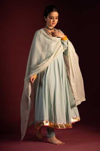 Buy Pants and Pajamas Blue Arun Cotton Churidar Online | Aza Fashions