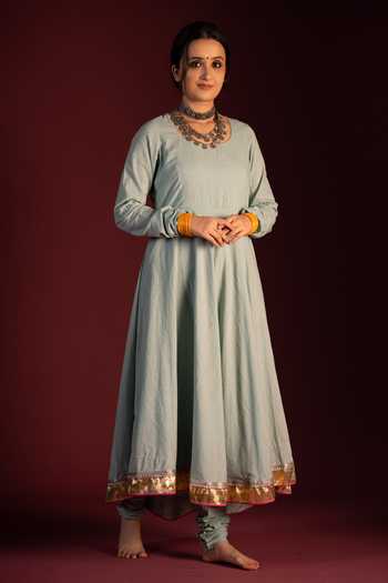 Buy Pants and Pajamas Blue Arun Cotton Churidar Online | Aza Fashions