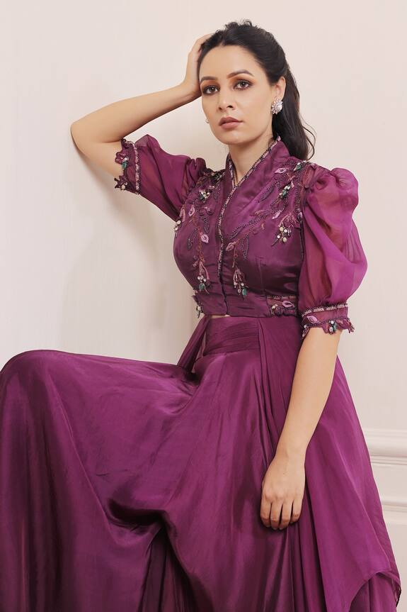Buy Isha Gupta Tayal Purple Organza Draped Kurta And Silk Sharara Set ...