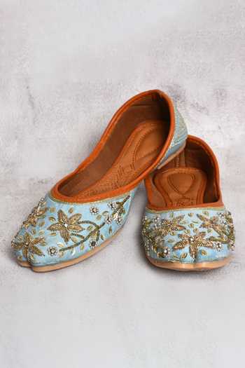 Buy Samyukta Singhania Blue Synthetic Floral Embroidered Mojaris Online ...