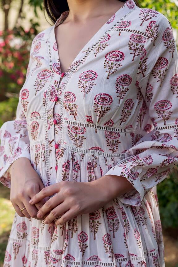 Buy Missprint White Cotton Hand Block Print Tunic Online | Aza Fashions