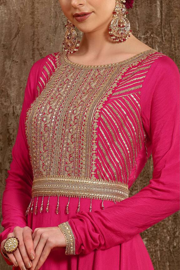 Buy Shikhar Sharma Pink Silk Chanderi Anarkali Set Online | Aza Fashions